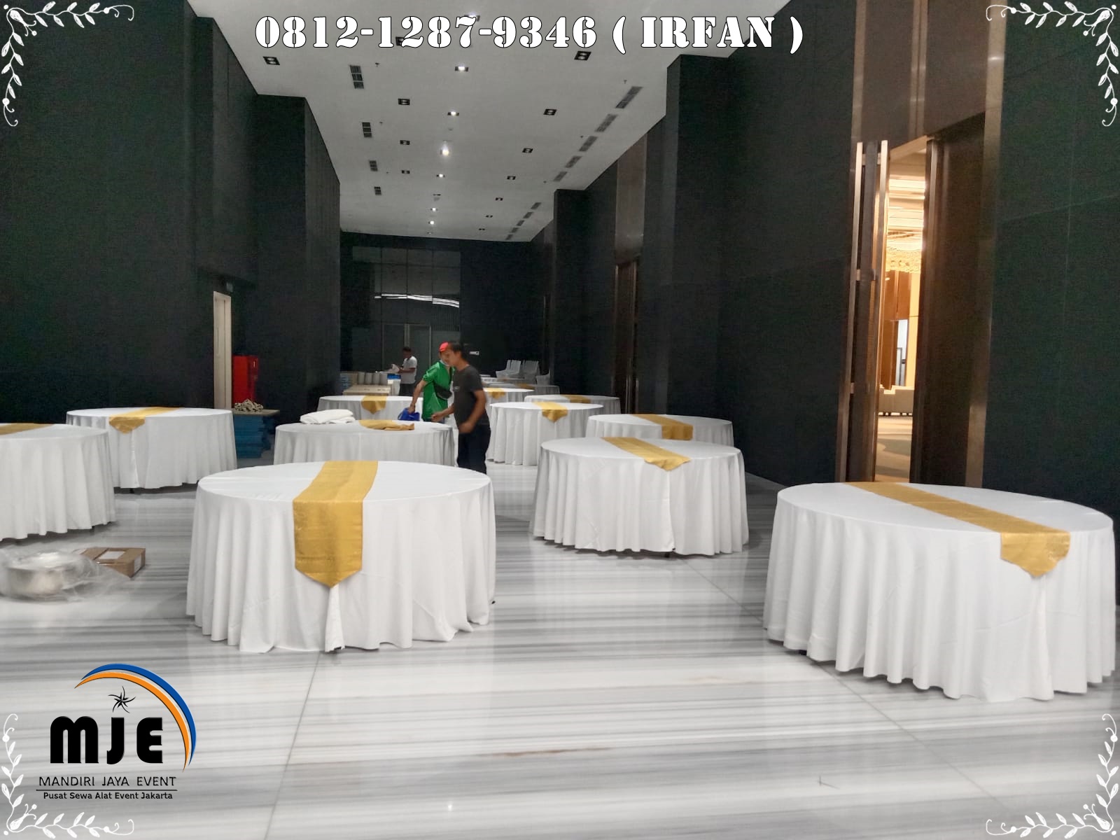 Rental Round Table Cover Tebar Topping Gold Jakarta