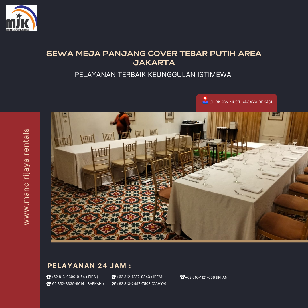 Sewa Meja Panjang Cover Tebar Putih Area Jakarta